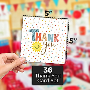 Honeyplum Lil Ray of Sunshine Thank You Cards - Pack of 36 Cards With Matching Envelopes - Small Thank You Cards Sized 5 x 5