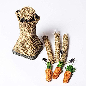 Hamiledyi Pet Rabbit Toy Tree Bunny Fun Chew Toy Rattan Grass Scratcher Climbing Tree Play Carrot Toy for Small Animal
