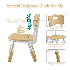 CuFun Kids Table and 4 Chairs Set, Children Study Desk, Dining Table, Height Adjustable Plastic Desk Painting Desktop Toddler Furniture for Boys and Girls (Beige)