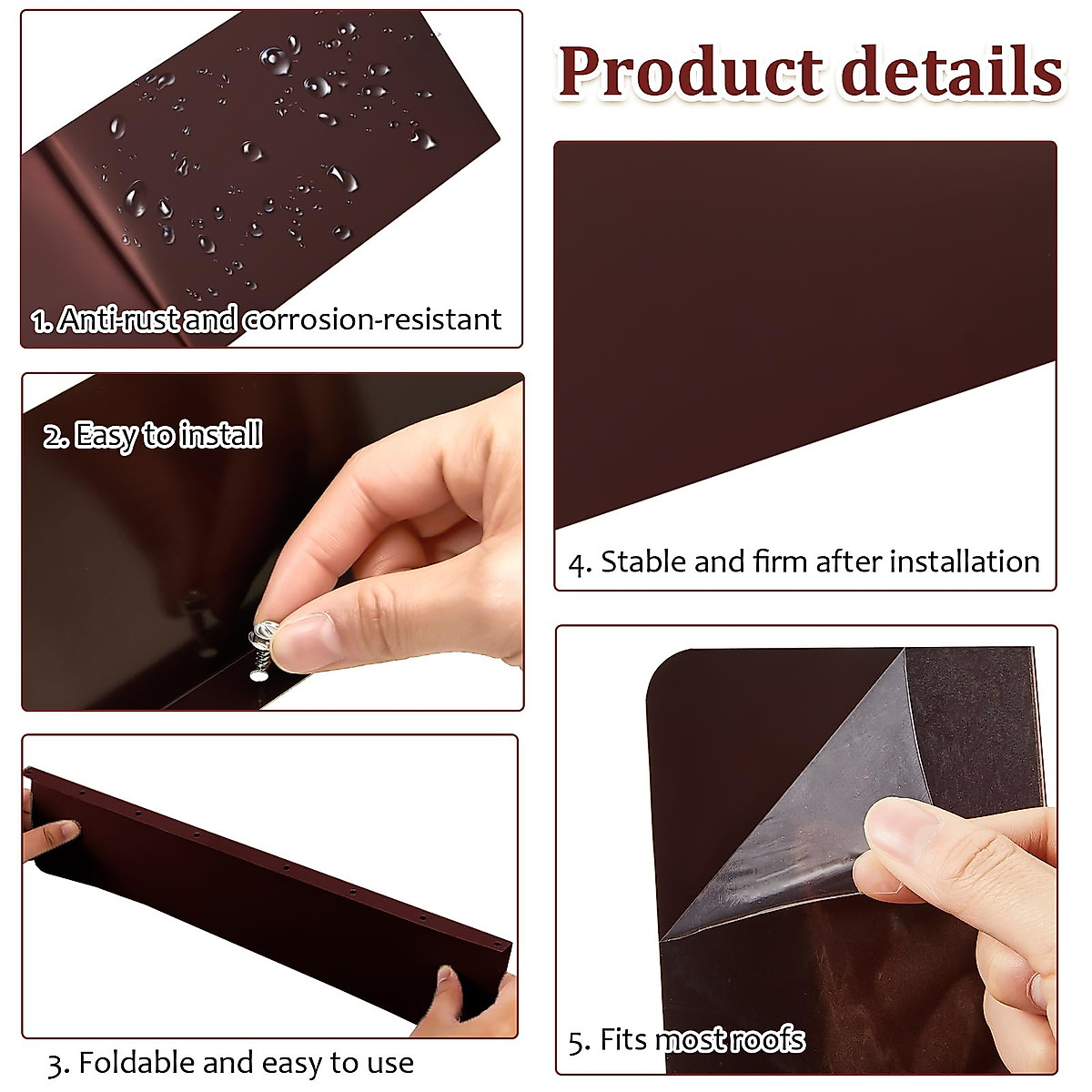 2 Pcs Gutter Valley Splash Guards Downspout Diverter Roof Rain Diverter Roofing Gutter Guards with 20 Pcs Matching Gutter Screws Rain Gutter Guards for Corner House, Brown (Straight Style)