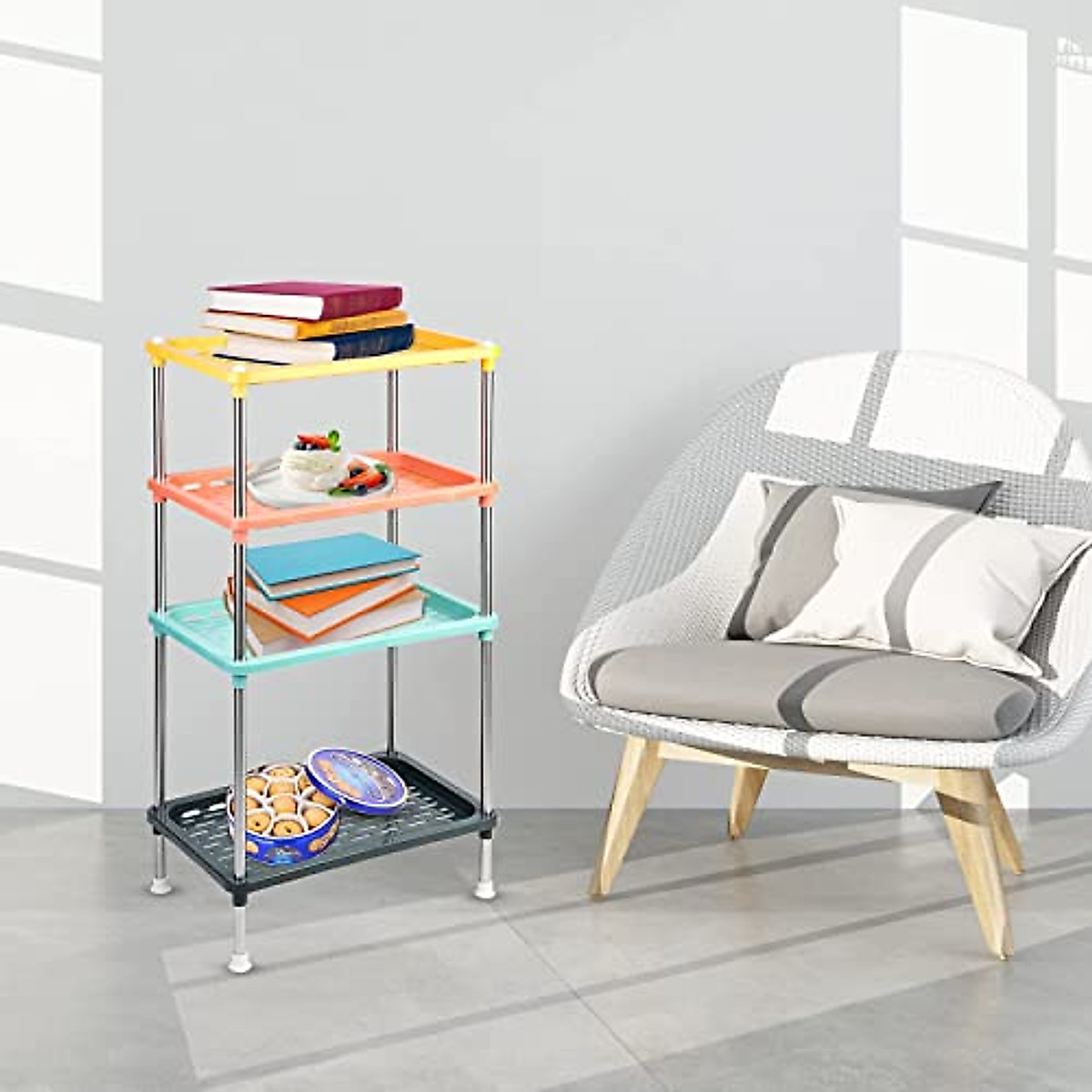 ruishetop 4-Tier Multicolor Plastic Storage Rack Easy Assembly Space Saving for Kitchen,Laundry Room,Bathroom
