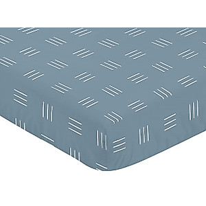 Sweet Jojo Designs Dark Blue Boho Mudcloth Boy or Girl Fitted Crib Sheet Baby Toddler Bed Nursery - Slate Blue and White Bohemian Woodland Tribal Southwest Mud Cloth Hatch Gender Neutral Triple Line