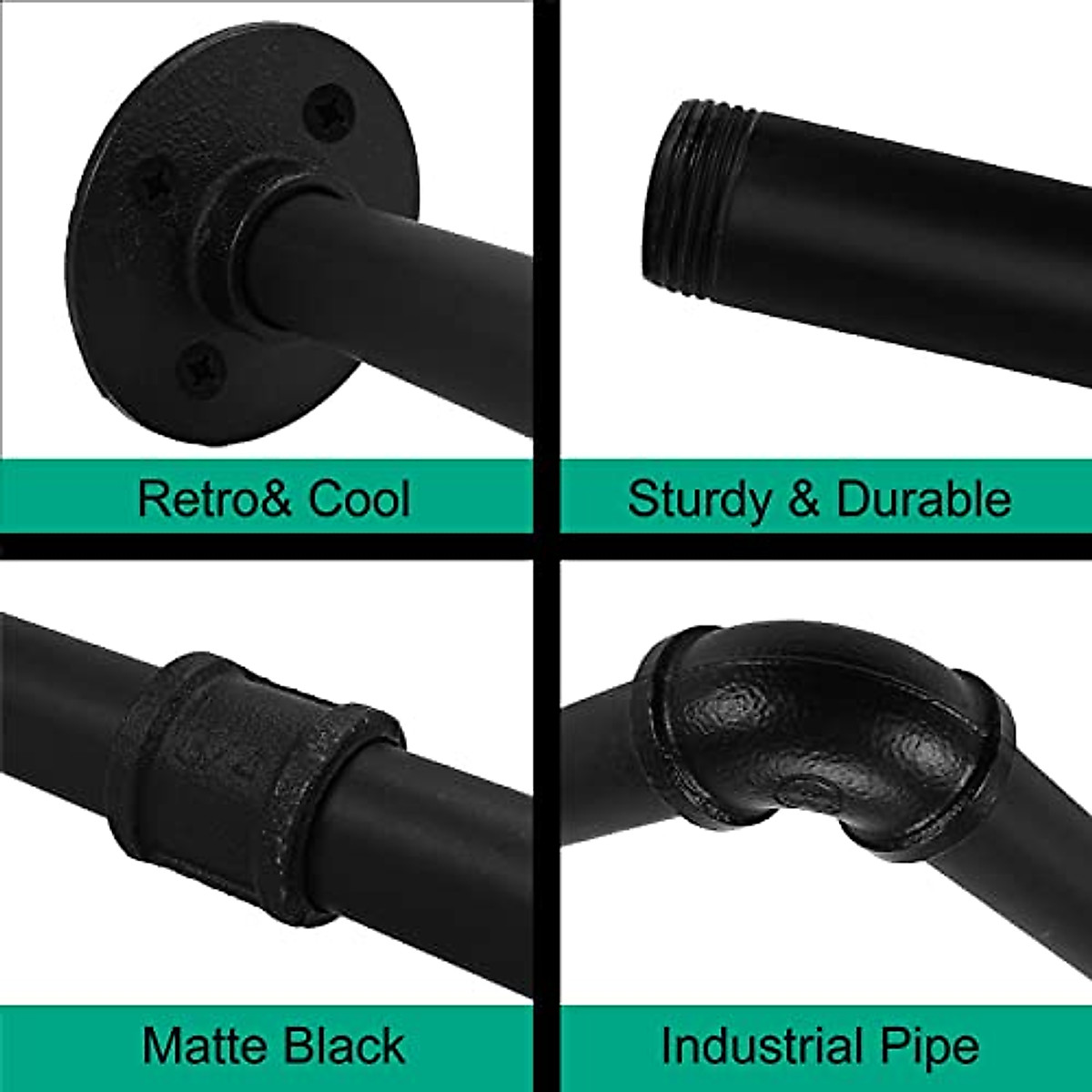 Industrial Pipe Clothes Bar Wall Mounted Rustic Metal Garment Rack Heavy Duty Hanger Holder Laundry Room Boutique Store Clothing Display Black