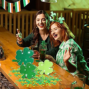 3 Pieces St. Patrick’s Day Table Shamrocks Signs Glitter St. Patrick's Table Decor Green Shamrock Table Decorations for Home Office Irish Themed Party Decor