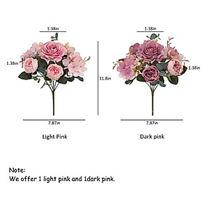 CONVEY 2PCS Pink Peony Hydrangea Silk Flowers Bouquet, Preserved Real Artificial Peonies Flowers Fake Flower for Garden Home Decor Flower Arrangement Wedding Baby Shower Party(1Light Pink+1Dark Pink)
