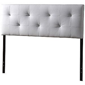 Baxton Studio Dalini Modern and Contemporary Queen White Faux Leather Headboard with Faux Crystal Buttons