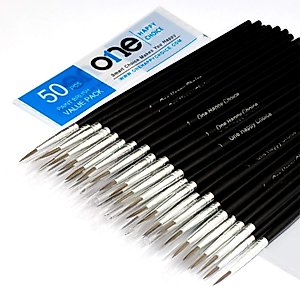 50 Pcs Pack of Synthetic Sable Fine Detail Paint Brushes Set for Miniature, Scale Model, Art Painting in Acrylic, Oil, Watercolor - Pointed Round (Size #1 (Large))