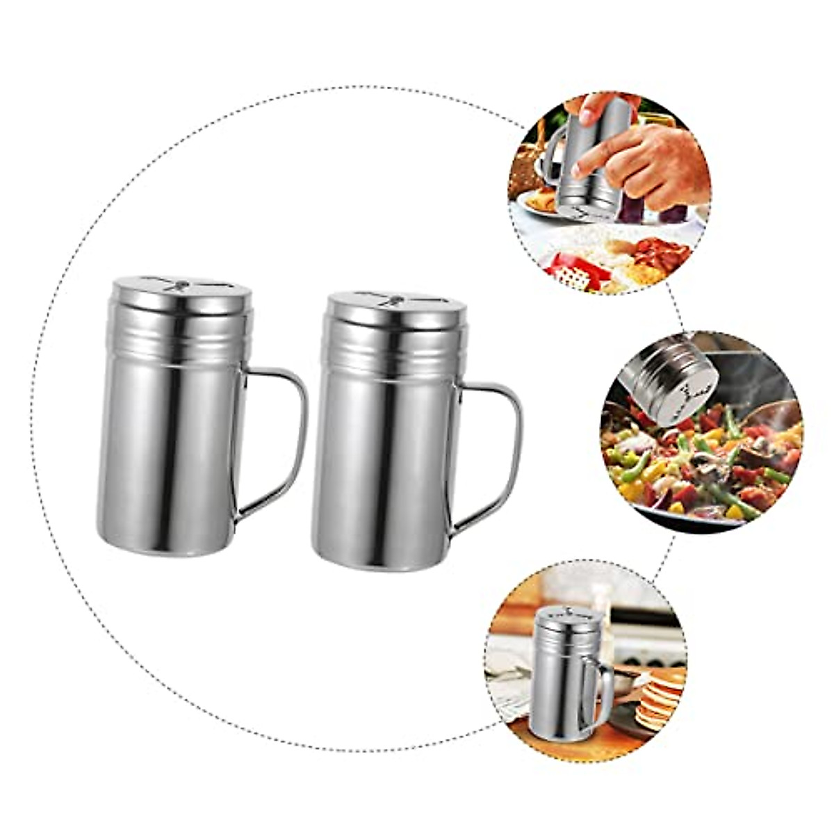 Housoutil 2pcs Seasoning Jar with Handle Glass Sauce Bottles Stainless Steel Containers Terrarium Salt and Pepper Shakers Storage Jar Seasoning Shaker Stainless Steel Pepper Shakers Salt Jar