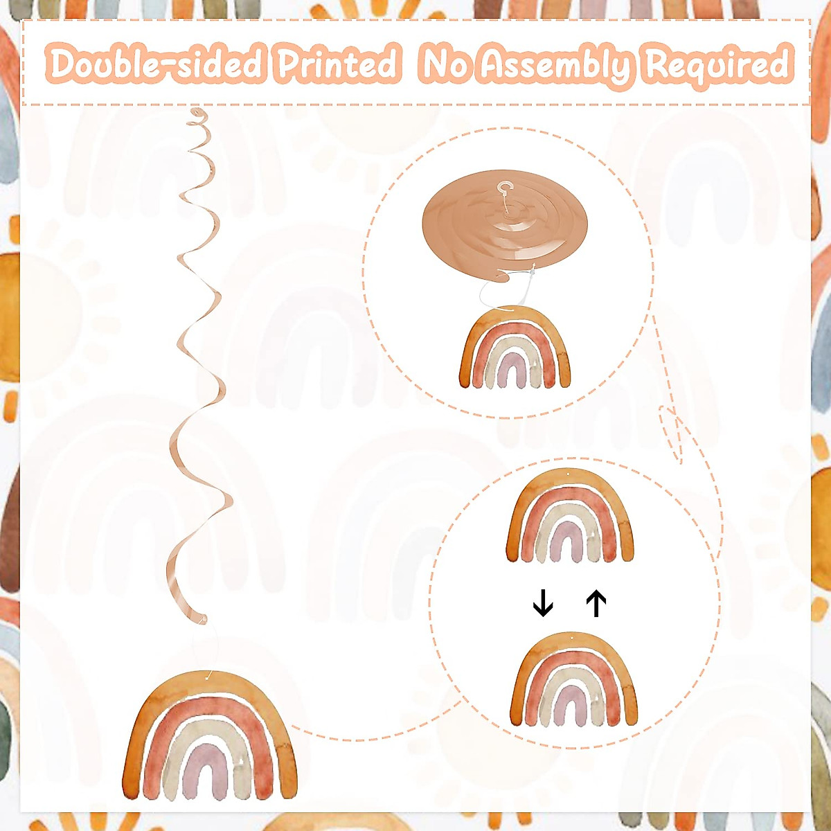 K KUMEED First Trip Around The Sun Birthday Decorations, 20pcs Boho Sun 1st Birthday Ceiling Hanging Swirls, Boho You are My Sunshine Birthday Party Decorations for 1st Birthday Girl, Boy