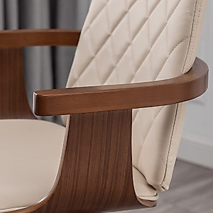 WUPOTO Bar Stools Set of 2, Upholstered Faux Leather Counter Height Bar Stools, Swivel Barstools with Wooden Arms and Legs (Beige, 30" Seat Height)