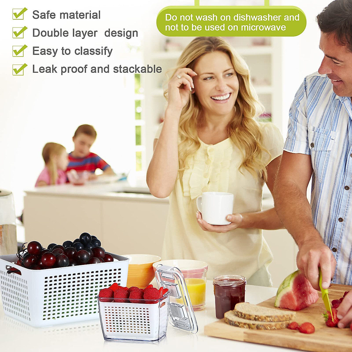 6 Pack Fruit Storage Containers for Fridge Produce Saver Containers for Refrigerator Fruit Containers for Fridge Keep Fresh with Lids Colander and Dividers for Salad Lettuce Berry Vegetable