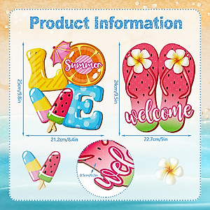 2 Pieces Ice Cream Sandbeach Hanging Sign Happy Summer Wood Sign Sweet Summer Wood Ornaments Summer Welcome Sign Door Wood Hanging Sign for Summer Holiday Party Home Door Wall Window Decor (Sandbeach)