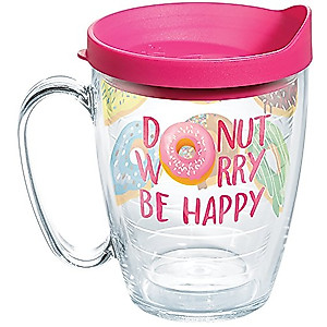 Tervis 1266565 Donut Worry Tumbler with Wrap and Fuchsia Lid 16oz Mug, Clear