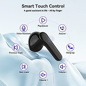 AITYYOX Bluetooth Headphones Wireless Earbuds 40H Playtime with IPX5 Waterproof LED Power Display Charging Case Smart Touch Control Ear Buds Built in Mic for Sports for Android iOS PC Black