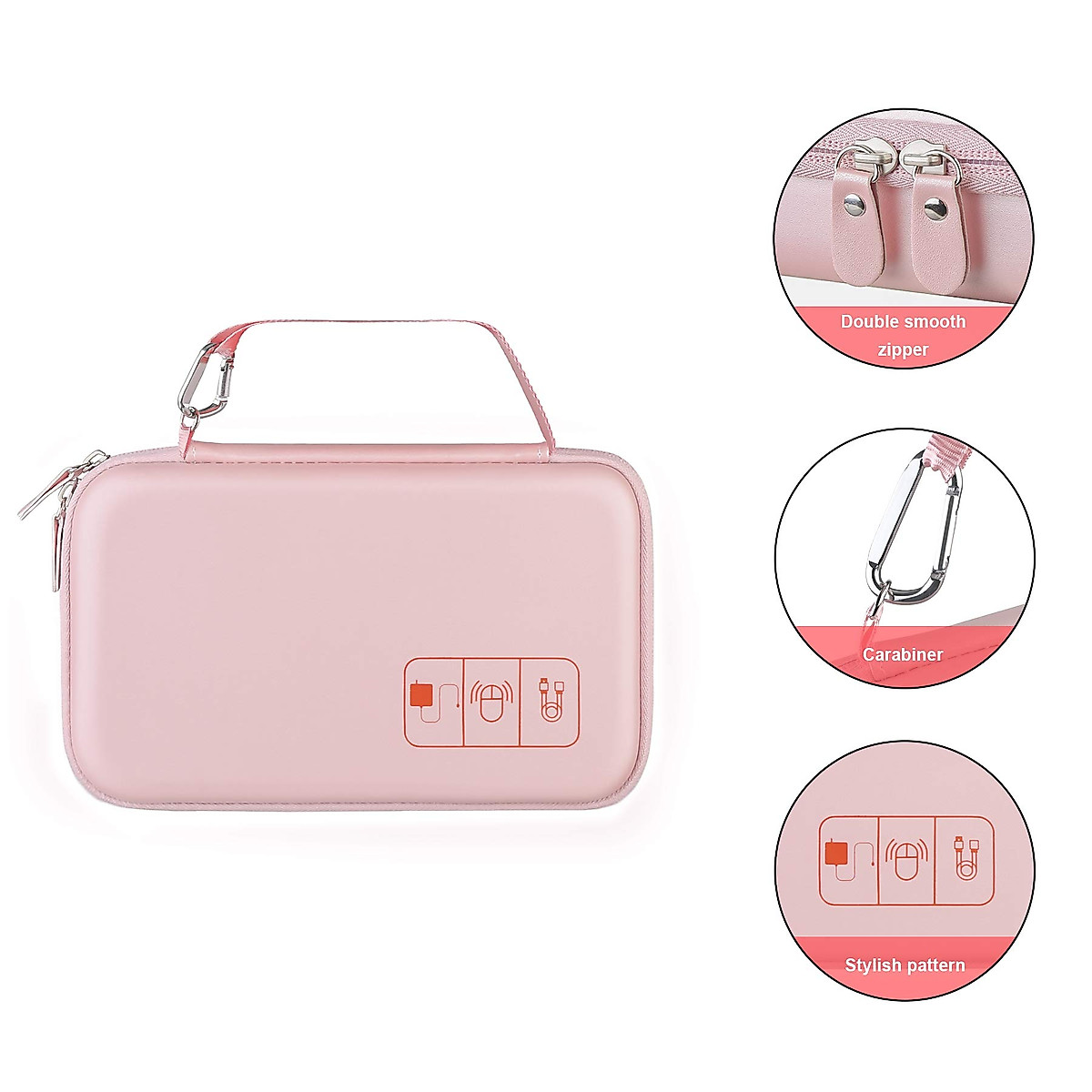 Canboc Hard Electronic Organizer Travel Case Electronics Accessories Cable Gadget Wire Storage Tech Bag Double Layer Shockproof Box for Charger Cord Flash Drive Mouse Apple Pencil Power Bank,Rose Gold