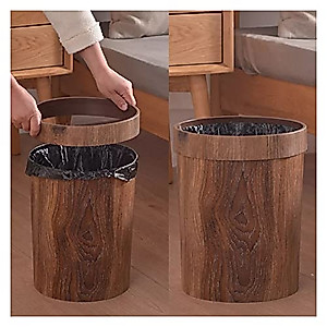 TIMLUX Retro Wood Grain Trash Can Home Living Room Kitchen Garbage Bin Office Toilet Paper Basket Bathroom Bedroom Supplies