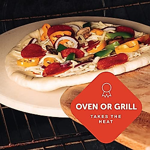 Cast Elegance Durable Thermal Shock Resistant Thermarite Pizza Stone & Baking Stone for Oven & Grill, Includes Wooden Pizza Paddle, Recipe E-Book & Cleaning Scraper, Large,14x16 inch, 5/8th inch Thick