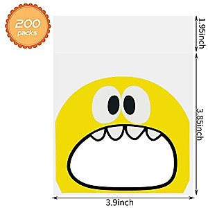200Pcs Self Adhesive Cookie Candy Bags Big Mouth Monster Bakery Decorating Bags Treat Bag Chocolate Gift Bags for Kids Party Favor Candies and Desserts (3.94 x 3.94 In)