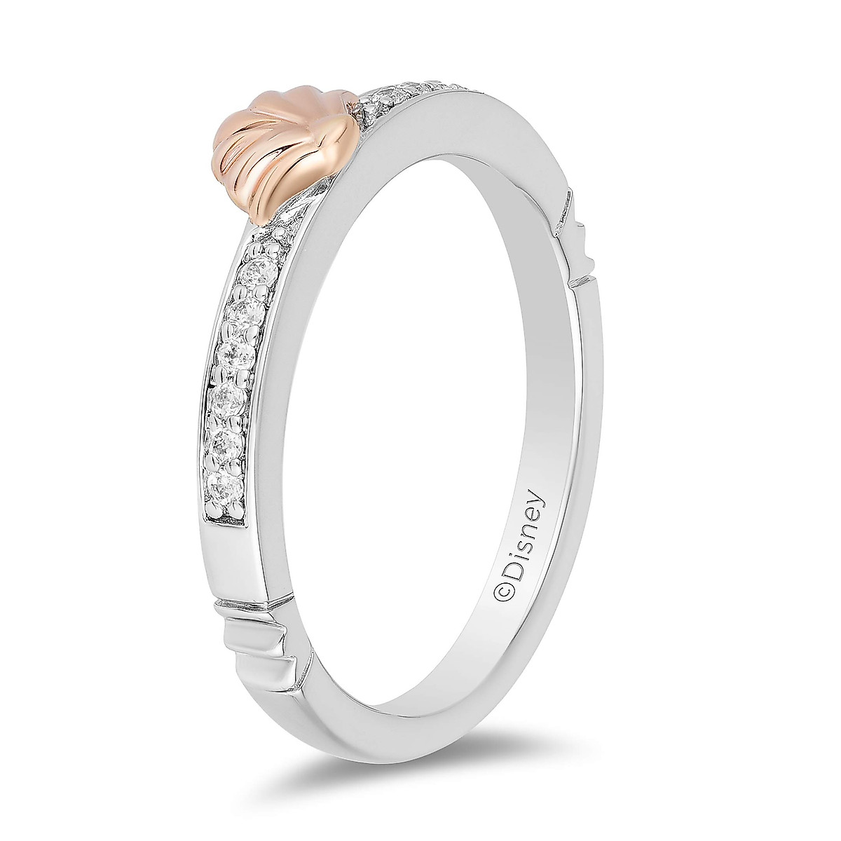 Jewelili Enchanted Disney Fine Jewelry Sterling Silver and 10K Rose Gold 1/10 CTTW Diamond Ariel Ring size 6