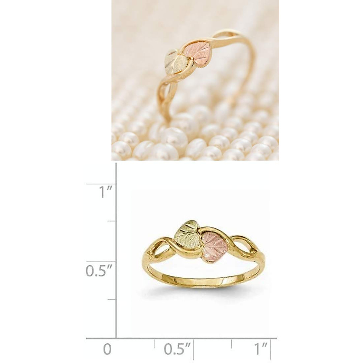 10k Yellow Gold Two Hearts Infinity Ring, 12k Green and Rose Black Hills Gold Size 4