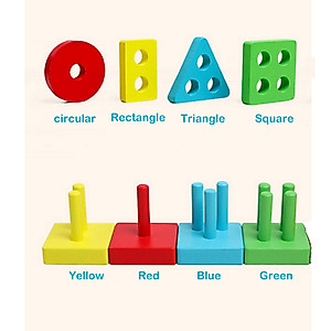 Artist Unknown Wooden Educational Toddler Toys Geometric Shapes Block Board Stack Sort Chunky Puzzle Preschool Learning Sensory Montessori Toy for 3 4 5 Years Old Boy Girl Babies Kids