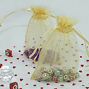 Jwsqmc 4x6 Inch Organza Gift Bags with Drawstring for Jewelry,Candy,Set of 50 Gold Sachet,Sheer Fabric Mesh Tie Sack for Baby Shower,Birthday,Party Favors,Wedding,Bridal Shower,Graduation,Halloween