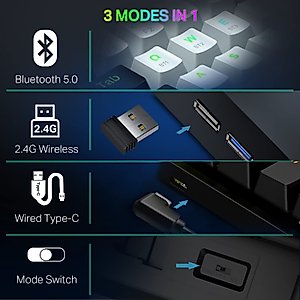E-YOOSO Wireless Mechanical Keyboard, Bluetooth/2.4G/USB-C 60% Portable Rechargeable 63 Keys Gaming Keyboard, Compact RGB Hot Swappable Mechanical Keyboard with Linear Red Switches for Windows/Mac