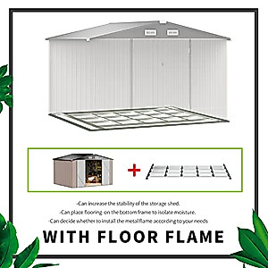 Aoxun Outdoor Shed - 10 x 8 ft Storage Sheds Galvanized Metal Shed with Air Vent and Slide Door, Tool Storage Shed Bike Shed, Tiny House Garden Tool Storage Shed for Backyard Patio Lawn (Floor Frame)