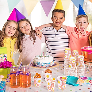 100 Pcs Disposable Cups Daisy Flower Boho Paper Cups 9 oz White Daisy Party favors Cold Beverage Drinking Supplies Summer Spring Wedding Birthday Bridal Shower Travel