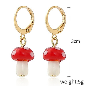 Evil Eyes Mushroom Dangle Hoop Earrings Handmade Cute Resin Clay Yin Yang Evil Eye Pearl Pendant Small Huggie Drop Earrings Set for Women Y2k Jewelry-mushroom