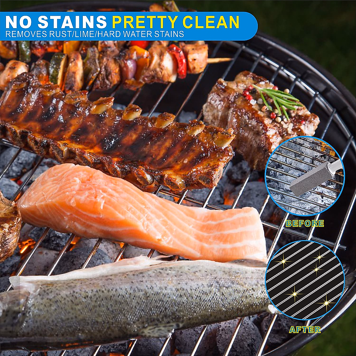 Pumice Stone Brush Toilet Bowl Cleaner with Extra Long Handle, 100% Natural Pumice Toilet Brush, Stain Remover Cleaning Brushes for Bath/Pool/Kitchen/BBQ Cleaning - 2 Pack with 2 Hooks