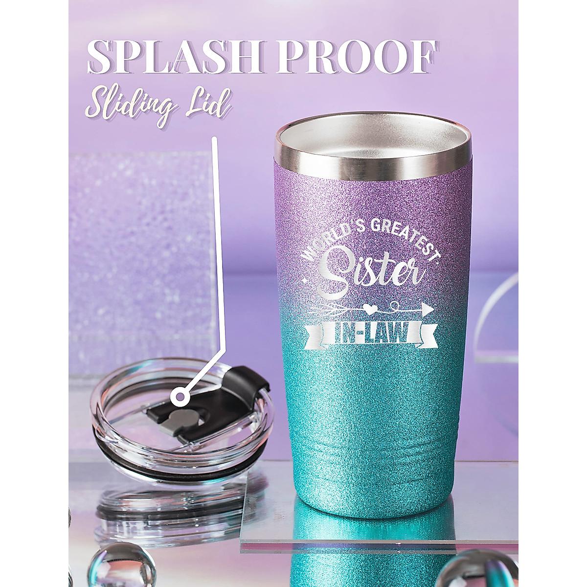 Onebttl Sister Gifts from Sister, Insulated Stainless Steel Wine Tumbler with Lid and Straw, Funny gifts for Sis on Mother's Day, Birthday, Christmas, 20 oz, World's Greatest Sister in Law