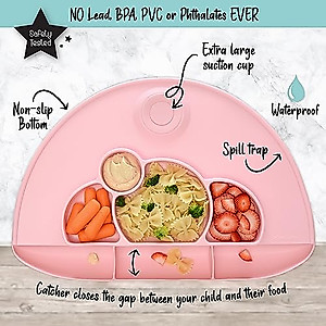 PrimaStella Unbreakable Silicone Platemat - Divided Suction Plate, Placemat and Food Catcher All-in-one (Soft Pink)