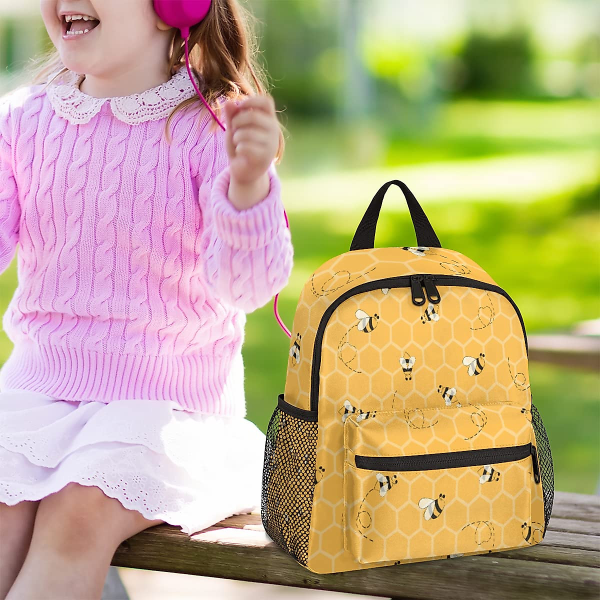 TropicalLife Toddler Backpack Cute Bee Kids Backpack for Boys and Girls Honeycomb Animal Bee Preschool Bag Kindergarten Schoolbag With Chest Strap