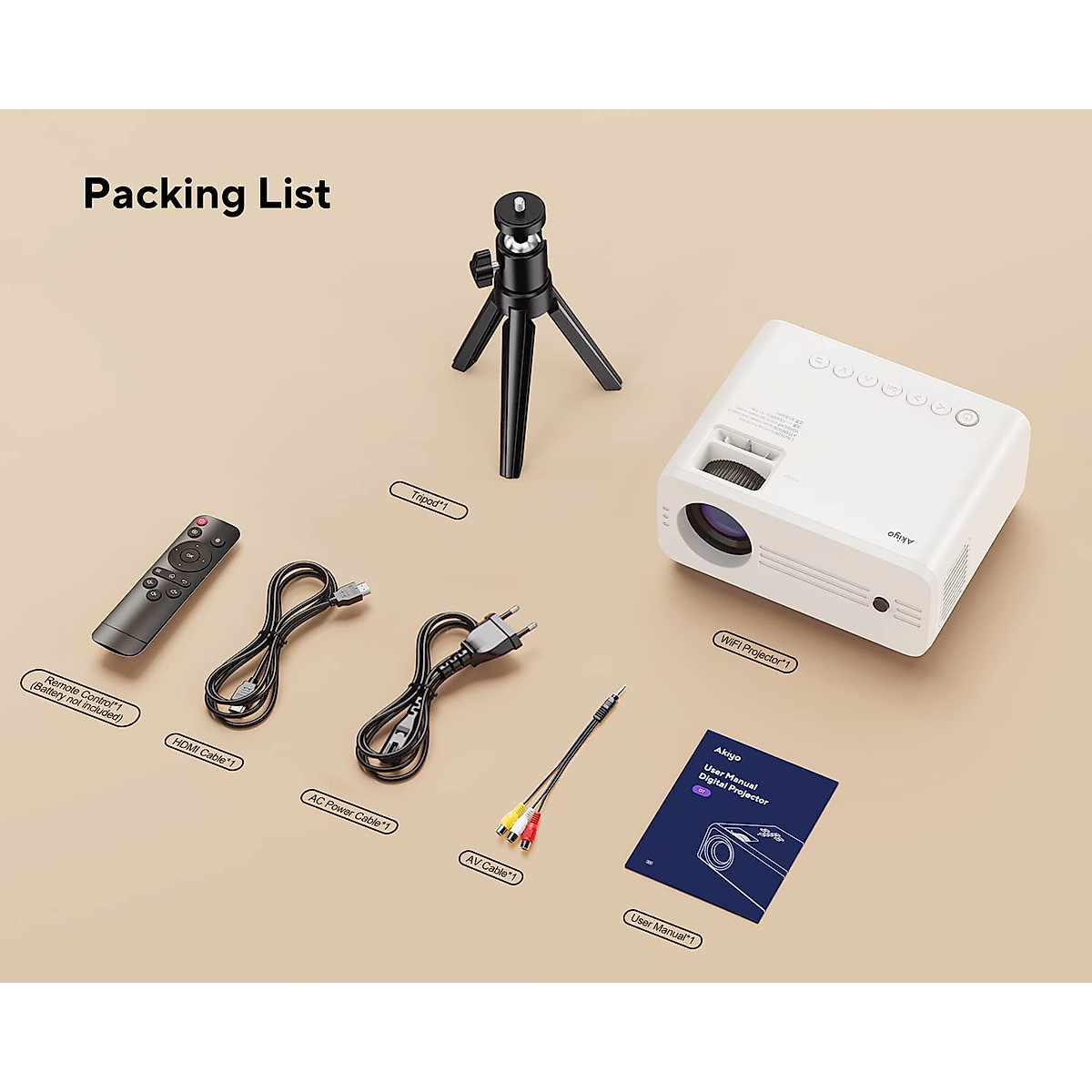 Native 1080P HD Projector, WiFi Projector, AKIYO 300" Mini Portable Movie Projector with Carrying Bag, Home Theater Video Projector, Compatible with HDMI, USB, Laptop, DVD, iOS, and Android Smartphone