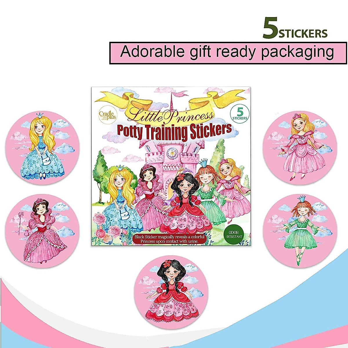 Potty Training Seat Magic Sticker Princess Toddler Potty Training Toilet Color Changing Sticker | 5 Pack Toilet Targets with Free Potty e Book | Use with/Without Potty Chart or Potty Training Watches