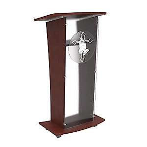 FixtureDisplays® Wood Podium with Frost Acrylic Front Panel, 46.5" Tall Pulpit Lectern with Pray Hand Decor, Easy Assembly Required 1803-5+12152