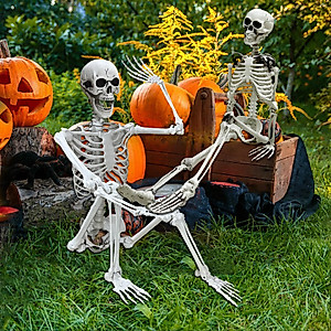 Lodou Halloween Poseable Skeleton,Adult Skeletons & Child Skeletons,Plastic Human Bones with Movable Joints for Halloween Graveyard Decorations (5.4ft & 3ft)