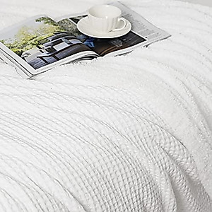 PHF Waffle Sherpa Blanket King Size, Luxury Warm Plush Flannel Blanket for Winter, No Shed No Pilling Cozy Soft Waffle Weave Fleece Blanket for Bed and Couch, White, 104x90 Inches