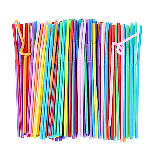 ALINK 200 PCS Flexible Plastic Drinking Straws, 10.2 Inches Extra Long Colorful Disposable Bendy Party Fancy Straws