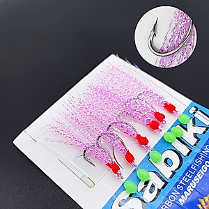 Skipaelf Sabiki Rigs Set,20 Packs Fishing Bait Rigs Luminous Sabiki Rig with Sharp Hooks,Soft Shrimp Lure Surf Fishing Rigs Saltwater