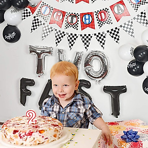 WERNNSAI Two Fast 2nd Birthday Party Supplies - Racing Car Theme Party Decorations for Boy Race Fans Including Happy Birthday Banner, ‘Two Fast’ Black Silver Mylar Foil Balloon, Latex Confetti Balloon