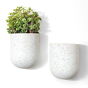 LA JOLIE MUSE Wall Hanging Planters for Indoor Plants，Hanging Flower Pots for Air Plants Succulent, Set of 2, 6 Inch, Speckled White