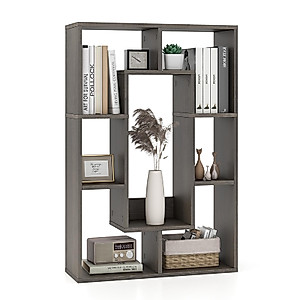 Giantex 7-Cube Book Shelf, Freestanding Wooden Bookcase w/Anti-Tipping Kits, Geometric Open Cube Storage Organizer w/Display Rack, Modern Rectangular Bookshelf for Living Room, Kids Room, Gray