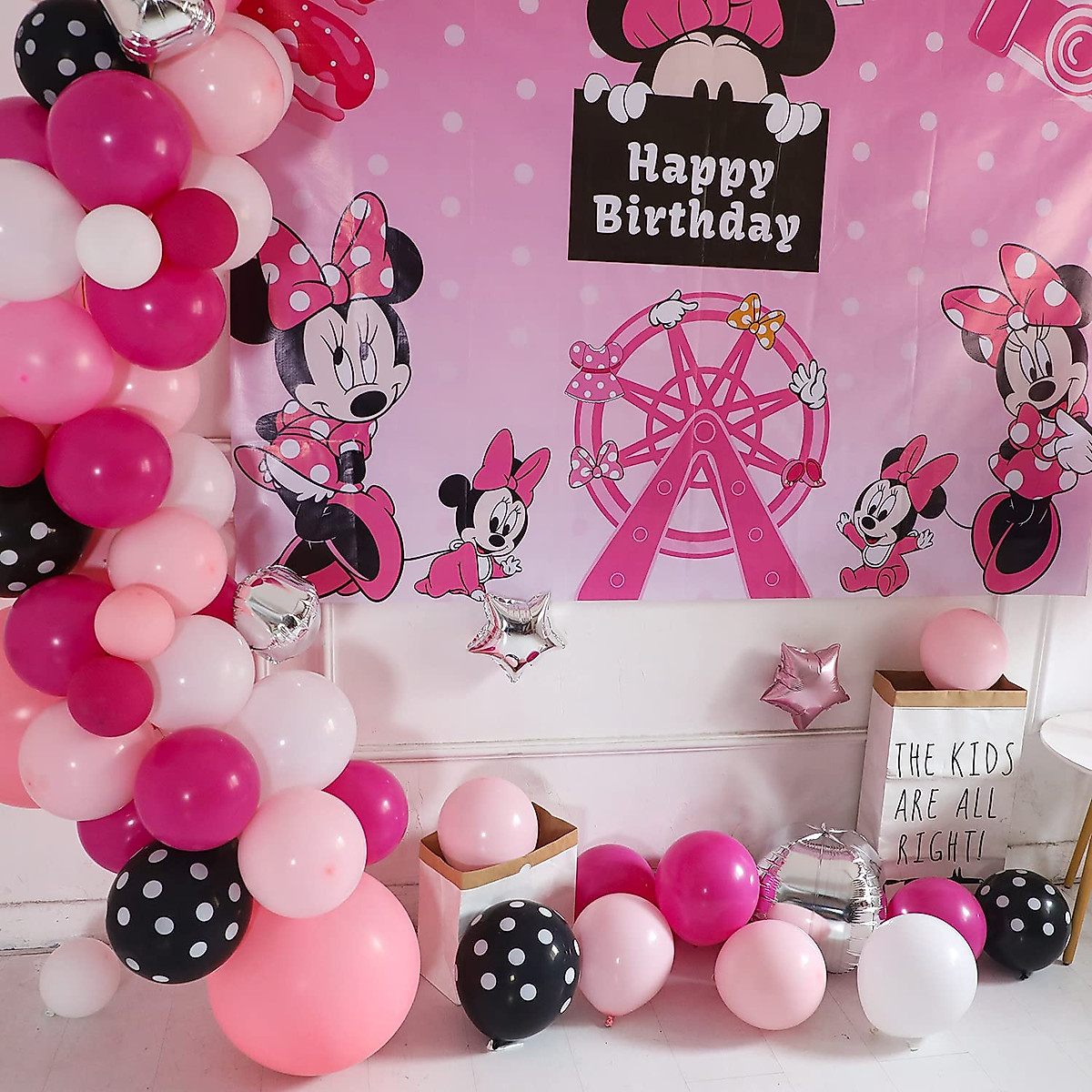 Mickey Mouse Birthday Party Decorations, Mickey Mouse Party Supplies Set for Girl’s/Boy’s with Balloons Garland kit, Mickey Mouse Backdrop 7x5ft, Mickey Mouse Foil Balloons