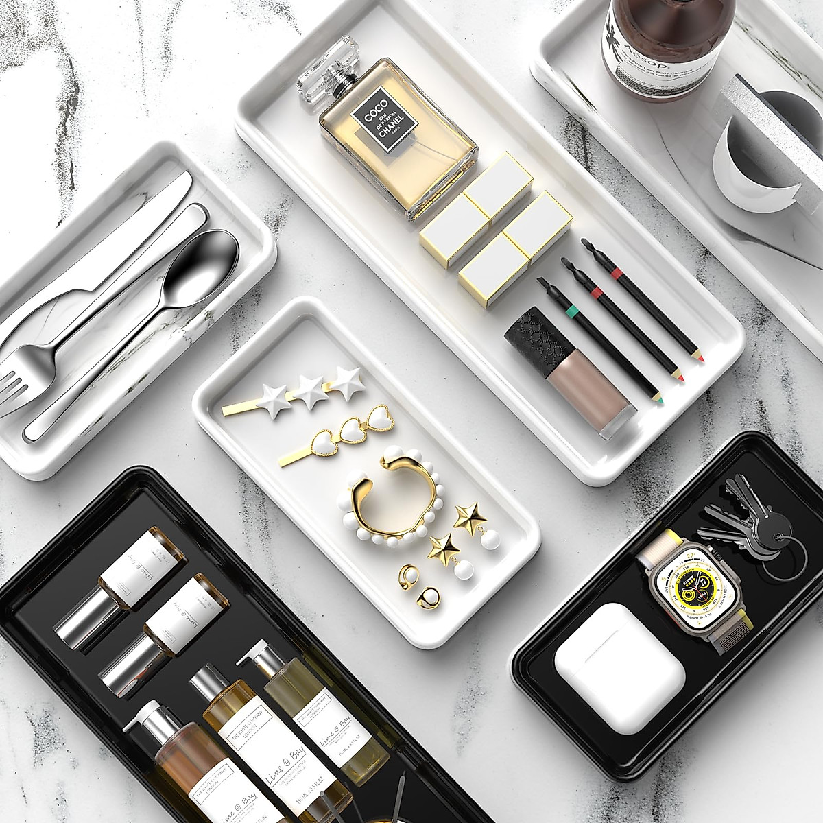 Gurygo 8" - Small Rectangular Vanity Tray for Bathroom - Ceramic Kitchen Soap Tray - Countertop and Vanity Tray - Comestic Holder Bathtub Organizer - Bathroom Tray, (White, Set/1)