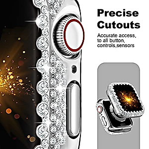 Bling Bumper Case Compatible with Apple Watch Series 6 5 4 Se 44mm,Diamond Protective Face Cover for Women,Hard PC Frame Protector for iWatch 44mm Silver
