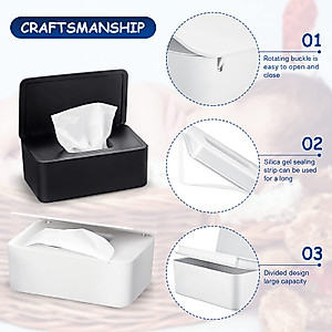 2 Pieces Baby Wipes Dispenser Baby Wipe Case Holder Wet Wipes Storage Box Pouch with Lids Dustproof Wipe Container for Keeping Wipes Fresh for Home Office (Black, White)