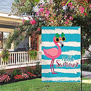 Hello Summer Funny Flamingo Small Garden Flag Vertical Double Sided Burlap Yard Outdoor Decor 12.5 x 18 Inches (152543)