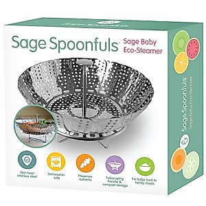 Sage Spoonfuls Baby Food Steamer Basket, Stainless Steel, Collapsible Steamer Basket for Baby Food, Vegetables & Fruit, Dishwasher Safe, Baby Food Cooker